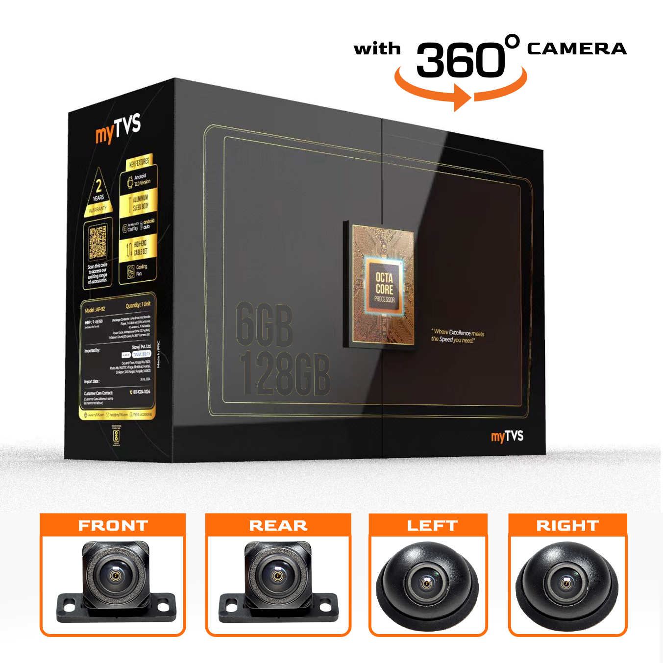 myTVS AP-92-6GB/128GB Inch Android Player (22.86 cm screen) WITH 360D