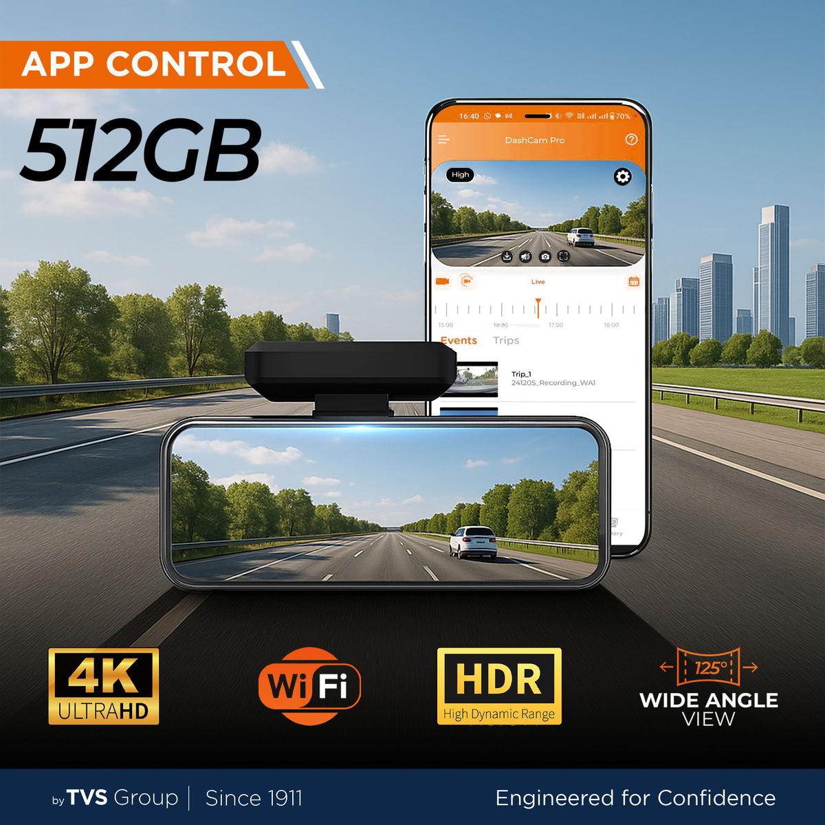 myTVS DVR-04 Dashcam Pro Plus 4K Front Rear DVR with Wi-Fi